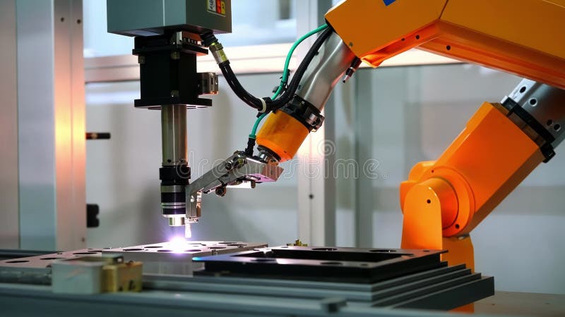 A Side View of an Autonomous Robot Carefully Inspecting a Part for ...