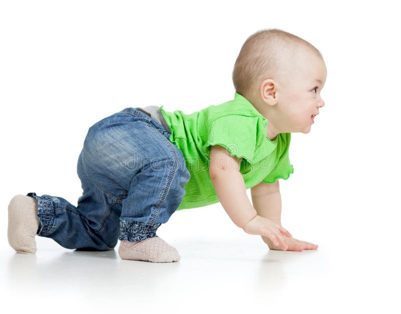Side View of Pretty Crawling Baby Girl Stock Image - Image of beautiful ...