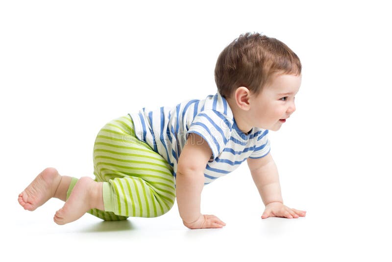 Side View of Pretty Baby Girl Crawling on Floor Stock Image - Image of ...