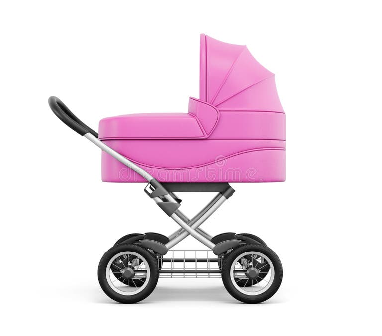 Side View of Baby Stroller on a White Background. 3d Rendering Stock ...