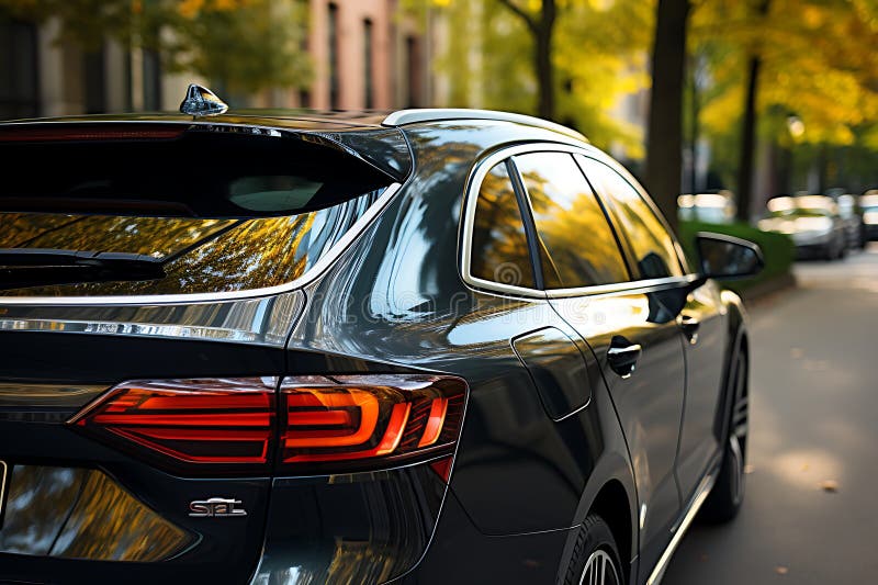 Side View from Back Side of a Black Car with Sunlight Stock ...