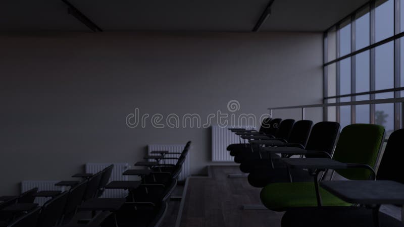 Side View of Back Rows Inside a Lecture Room in Low Light Stock ...