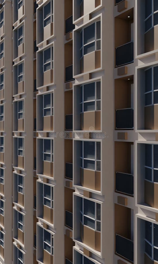 Side View Balcony with Window Hotel Building Render Stock Illustration ...