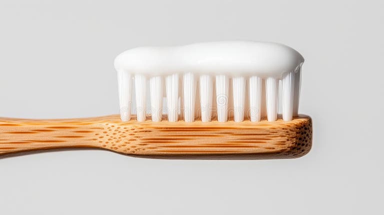 Side View of a Bamboo Toothbrush Loaded with White Toothpaste Stock ...