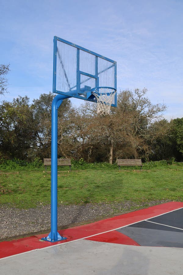 Side View Basketball Backboard in Lisbon. with Trees in the Background ...