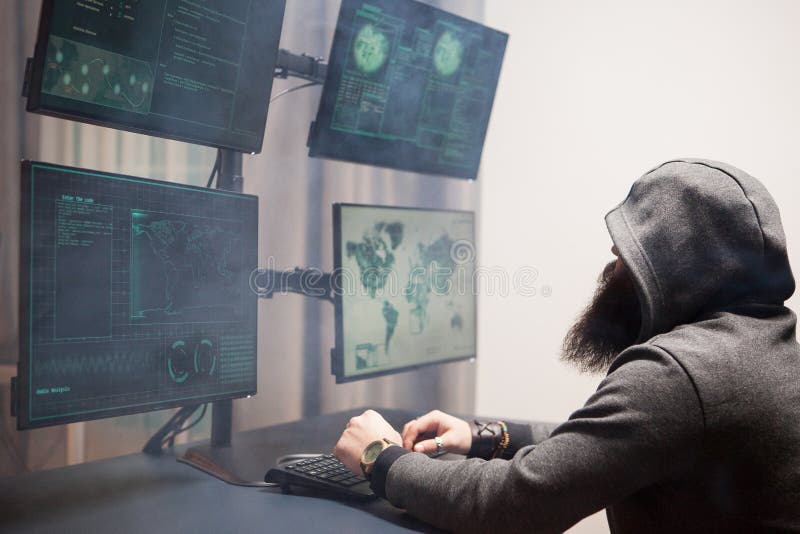 Side View of Bearded Hacker with a Hoodie Stock Image - Image of danger ...