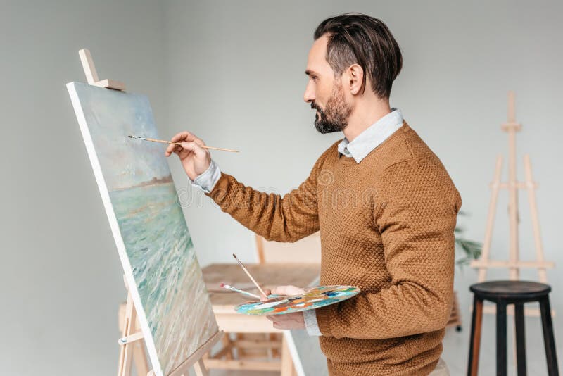 Side view of bearded man stock photo. Image of paints - 119806562