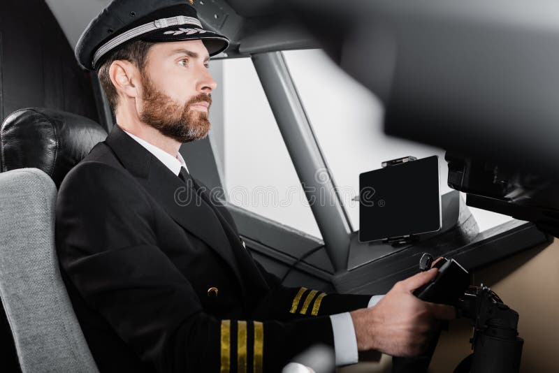 Side View of Bearded Pilot in Stock Image - Image of cockpit, piloting ...