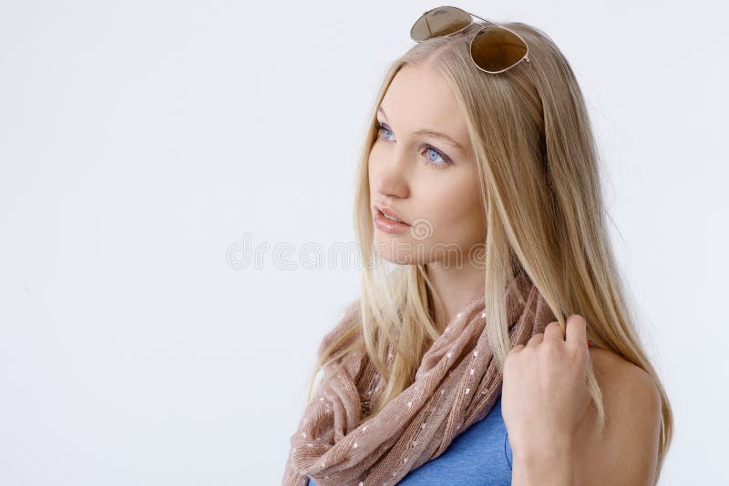 Side View of Beautiful Blonde Woman Stock Photo - Image of aviators ...