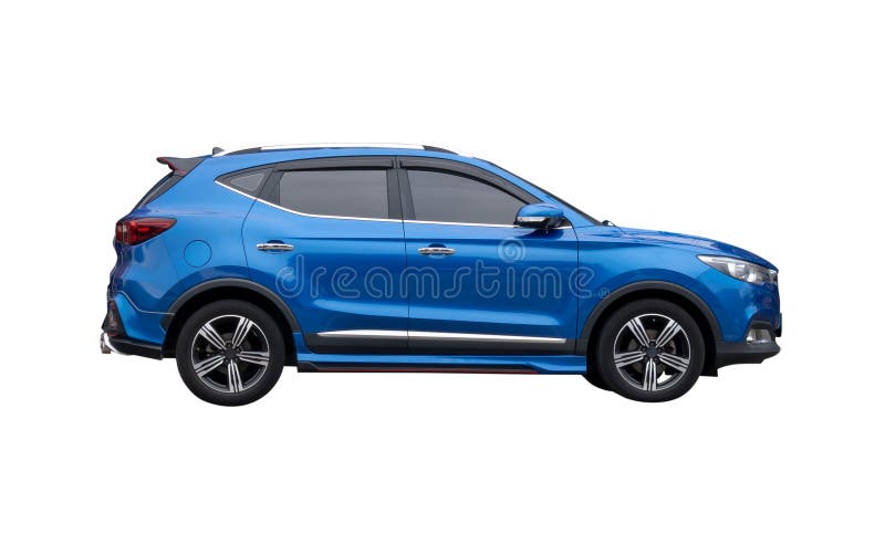 Side View of Beautiful Blue Hatchback Car Isolated on White Background ...