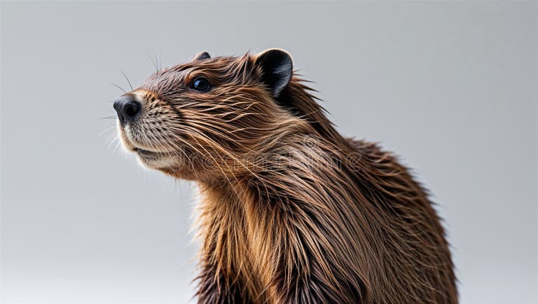 Side View of Beaver with Flat Tail and Fur Texture, Standing Alert on ...
