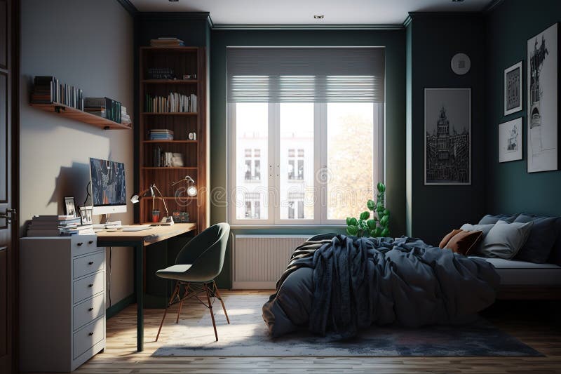 Side View of Bedroom with Study Corner Stock Illustration - Illustration of roomy, table: 271426619