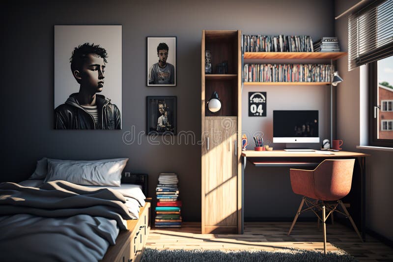 Side View of Bedroom with Study Corner Stock Illustration - Illustration of decor, decoration ...