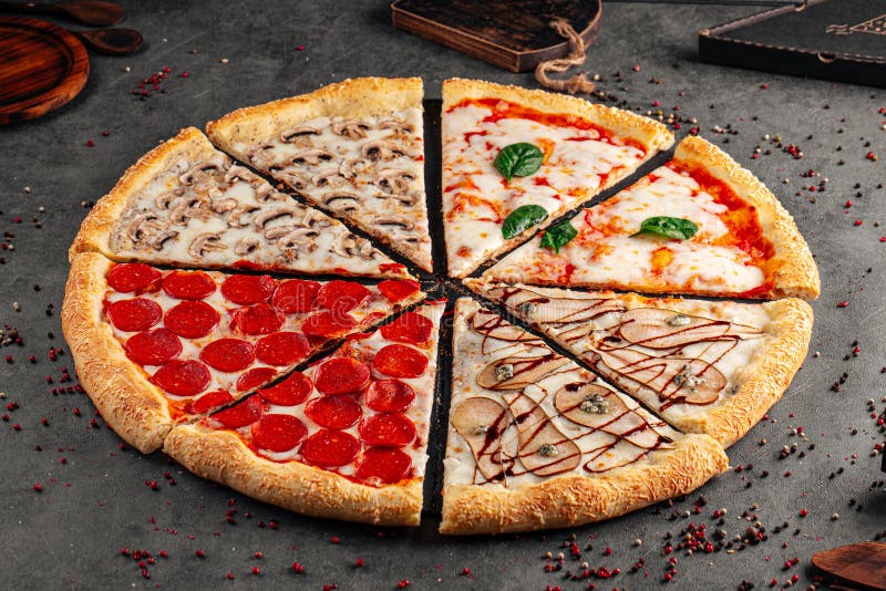 Big Assorted Pizza with Variety of Toppings Stock Photo - Image of ...
