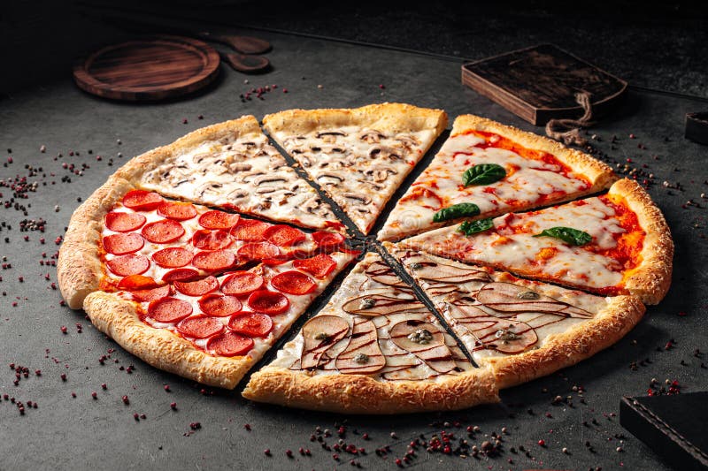 Big Assorted Pizza with Variety of Toppings Stock Photo - Image of ...
