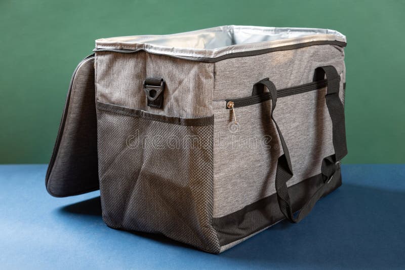Side View Big Grey Lunch Pack Carrier with the Top Open Stock Photo ...