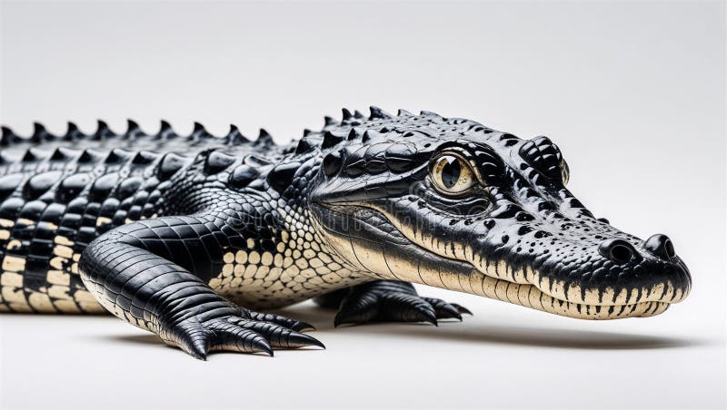 Side View of Black Caiman Juvenile Resting with Visible Scutes and Feet ...