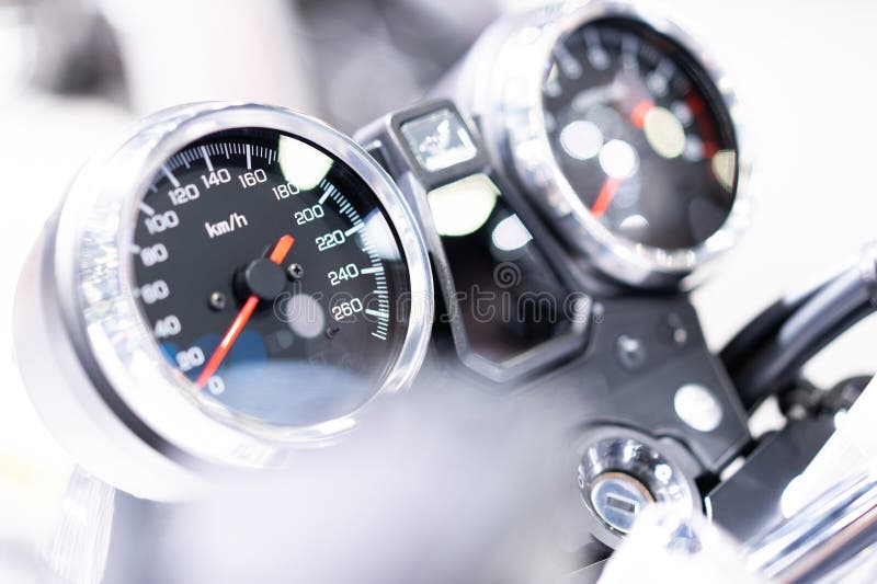 Side View of a Black Dial Showing the Speed of a Vintage Motorcycle ...