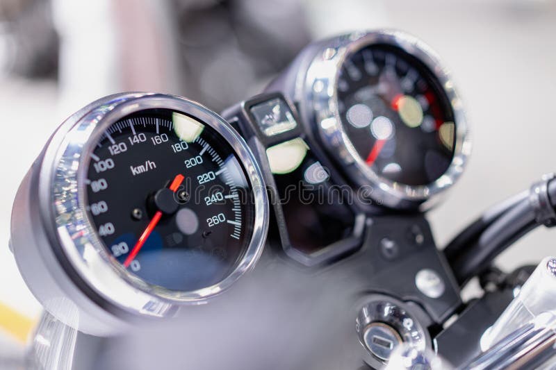 Side View of a Black Dial Showing the Speed of a Vintage Motorcycle ...