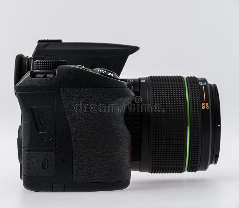 Side View of a Black Digital SLR Camera.. Stock Image - Image of black ...