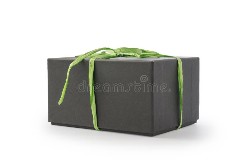 Side View of Black Gift Box with Green Ribbon Bow Isolated on White ...
