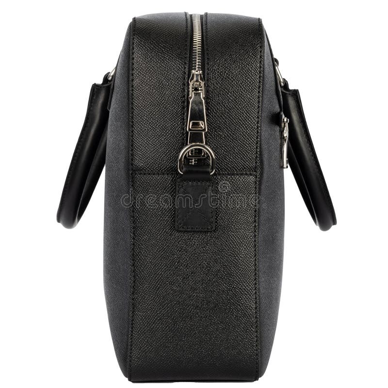 Side View of Black Leather Briefcase Stock Photo - Image of essentials ...