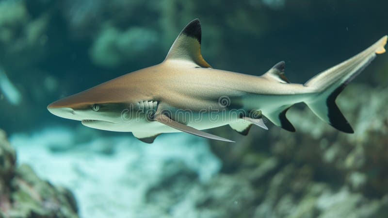 Side View of a Black Tip Reef Shark. Reef Shark in an Aquarium. AI ...