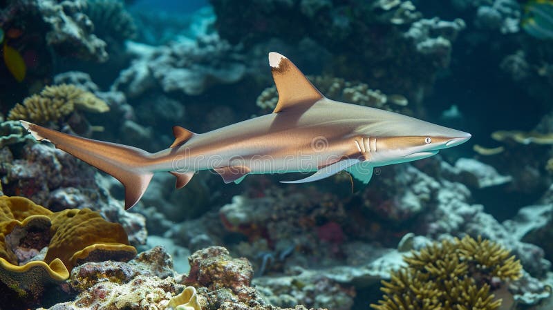 Side View of a Black Tip Reef Shark. Reef Shark in an Aquarium. AI ...