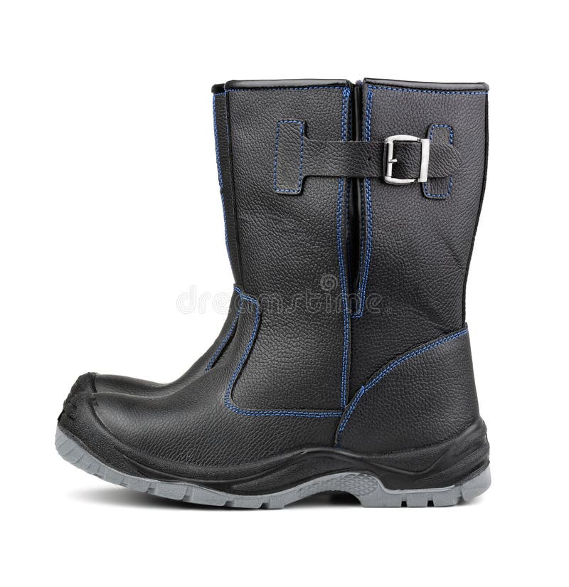 Side View of Black Winter Work Boots Stock Image - Image of uniform ...