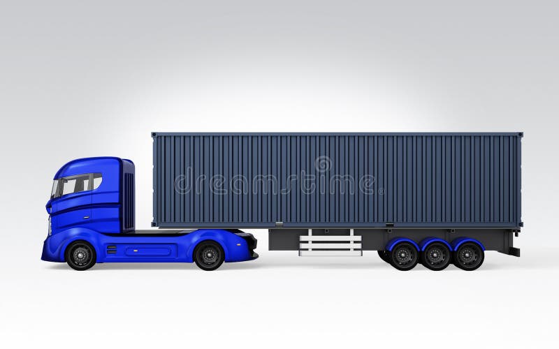 Side View of Blue Container Truck Isolated on Gray Background Stock ...