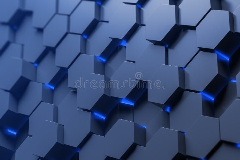 Side View of Blue Hexagon Pattern Wall Stock Illustration ...