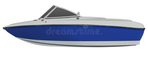 Side View Blue Speed Boat Isolated on White Background with Clipping ...