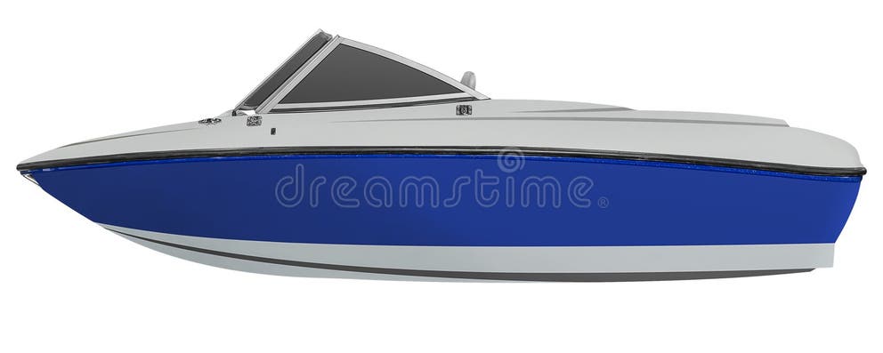 Side View Blue Speed Boat Isolated on White Background with Clipping ...