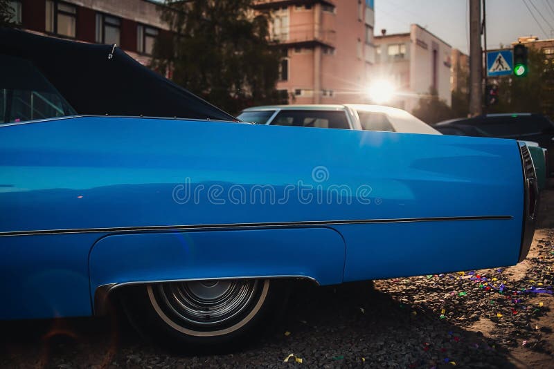 Side View of Blue Vintage Retro Car Stock Photo - Image of auto ...
