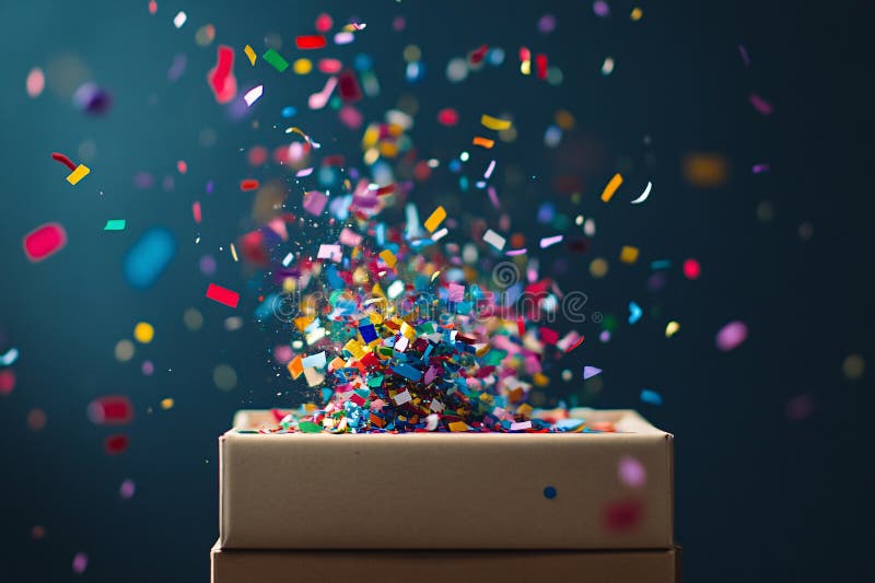 Side View of Box with Colorful Confetti Explosion Stock Illustration ...