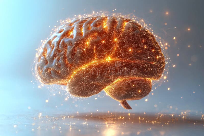 Side View of a Brain with Interconnected Neuronal Dots on a Blue ...