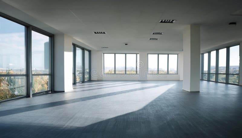 Side View on Bright Empty Room Interior with Panoramic Windows Stock ...