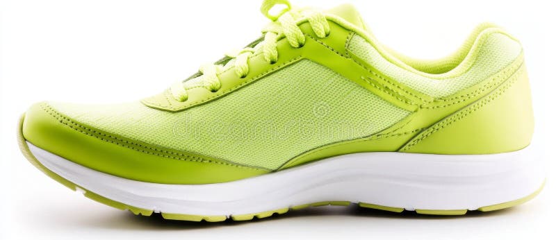 Side View of a Bright Green Running Shoe, Isolated on White, with Space ...