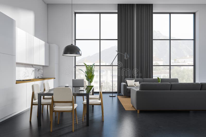 Side View on Bright Studio Room Interior with Panoramic Window Stock ...