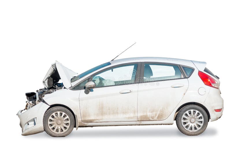 Side View of a White Car with a Broken Front on the Road Stock Photo ...