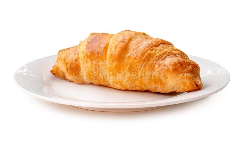 Side View of Brown Croissant on White Plate Isolated on White ...