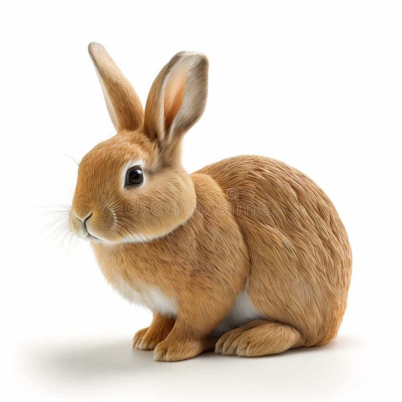 Side View of Brown Rabbit Isolated on White Background. Lovely Action ...