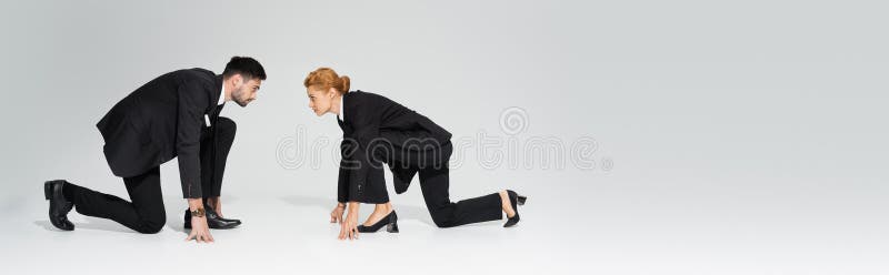 Side View of Business Competitors in Stock Image - Image of crop ...