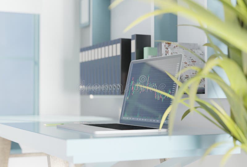 Side View Laptop on Table Business Concept Scene Stock Illustration ...