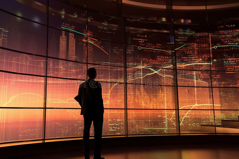 Side View of Businessman Looking at Financial Economic Data Graph on a ...