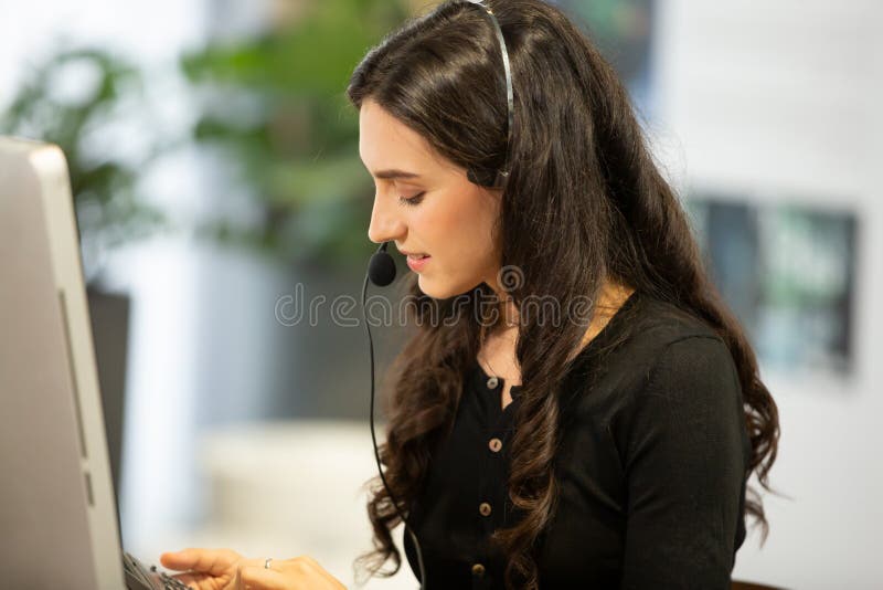 Side View of Woman Working on Table Stock Photo - Image of call ...