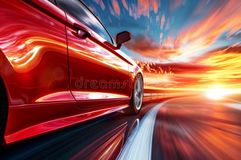 Side View of a Car Racing on a Track with a Fast Moving Vehicle in ...