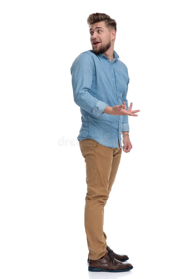 Side View of a Casual Man Explaining and Gesturing Stock Image - Image ...