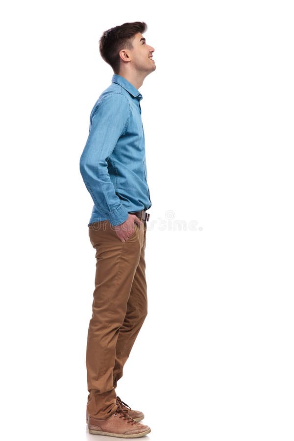 Side View of a Casual Man Looking Up at Something Stock Image - Image ...
