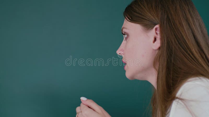 Side View of Caucasian Woman Actively Discussing Explaining ...